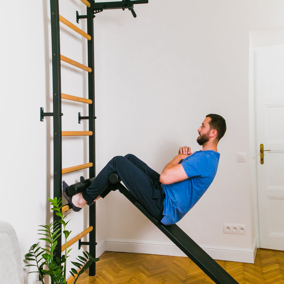 BenchK 723 Swedish Ladder with Pull-Up Bar, Dip Bar and Workout Bench ...